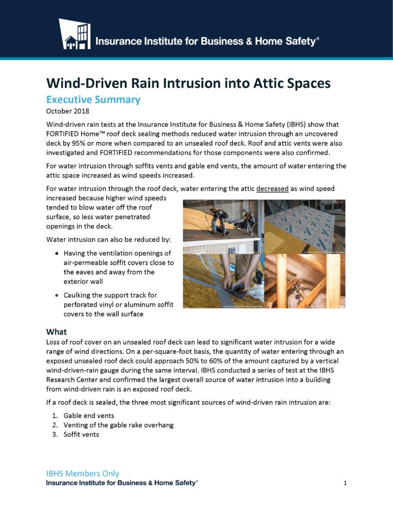 Building Vulnerability to Wind-Driven Rain Entry – Insurance Institute ...