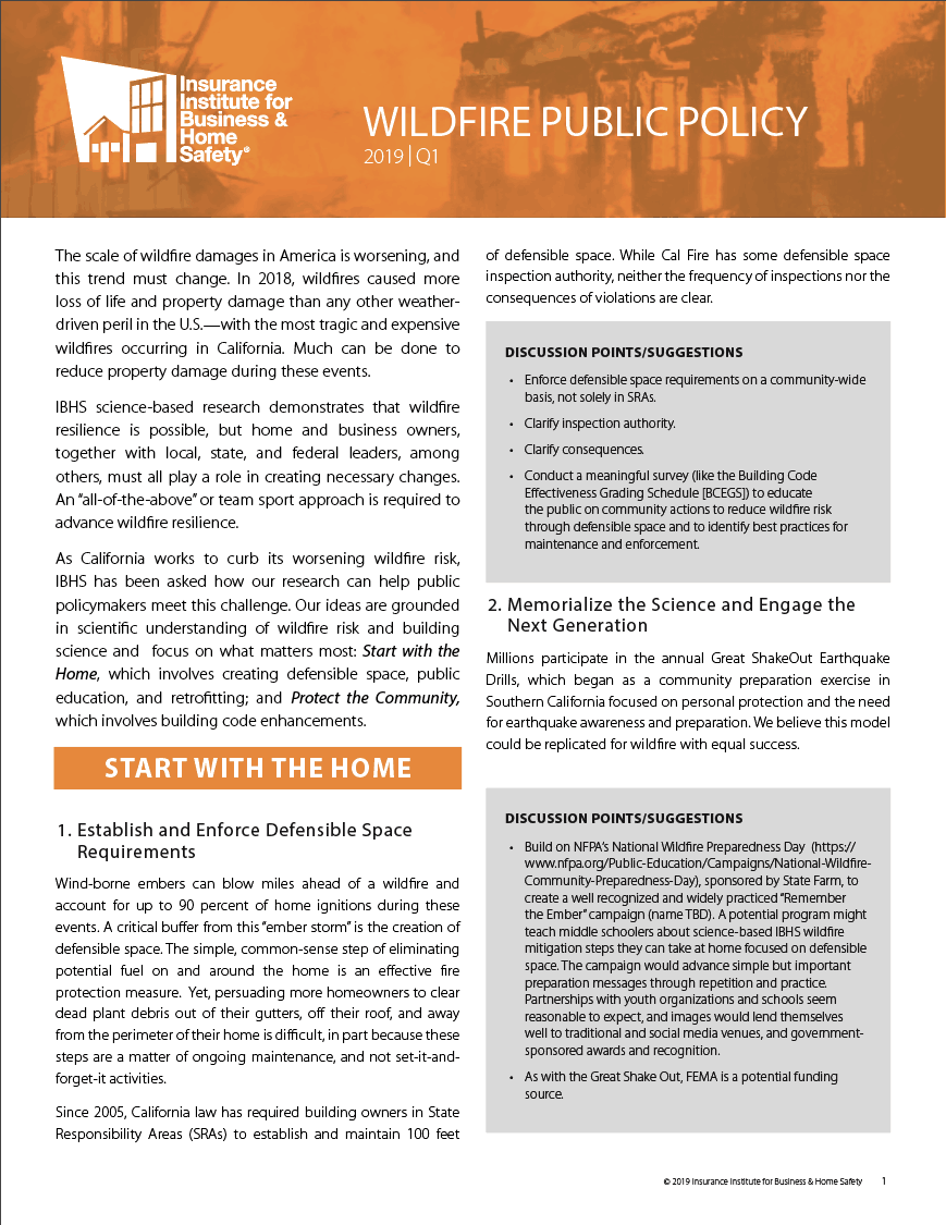 Wildfire Public Policy – Insurance Institute for Business & Home Safety
