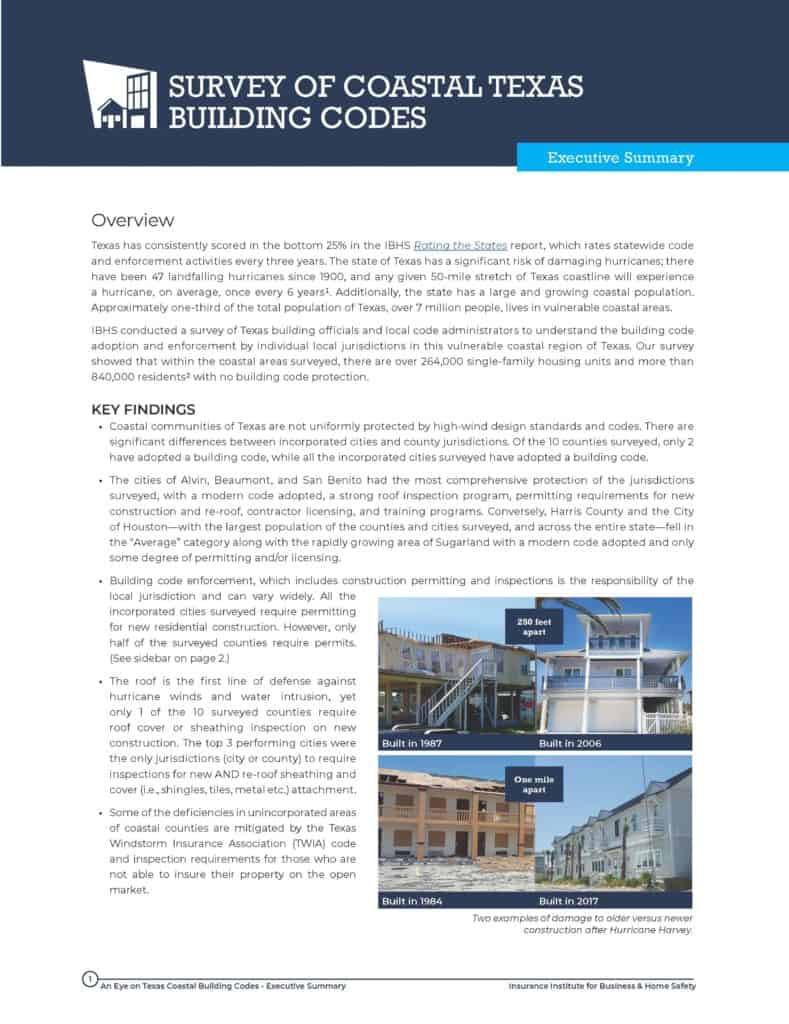 Texas Coastal Building Codes Survey – Insurance Institute for Business ...